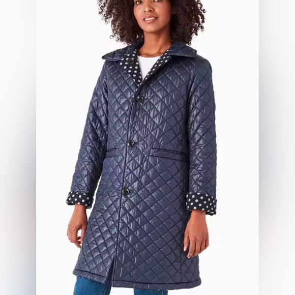 kate spade | Jackets & Coats | Kate Spade Navy Blue Polka Dot ...